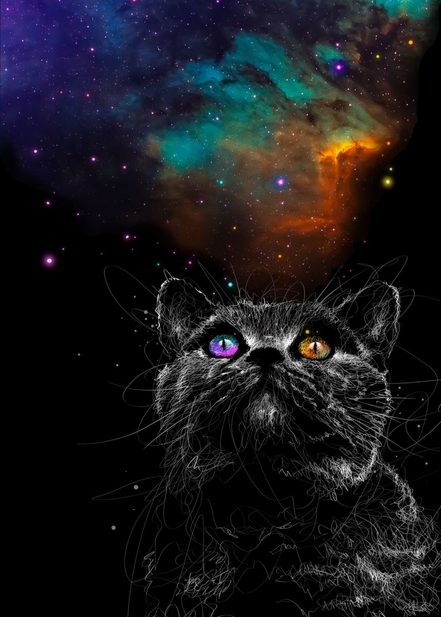 'Space cat' Poster, picture, metal print, paint by yunur mawan | Displate