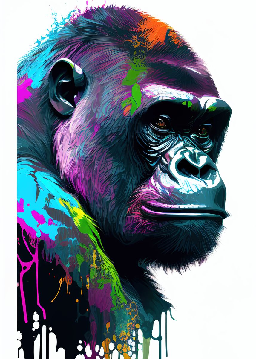 'Colorful Gorilla Animals' Poster, picture, metal print, paint by ...