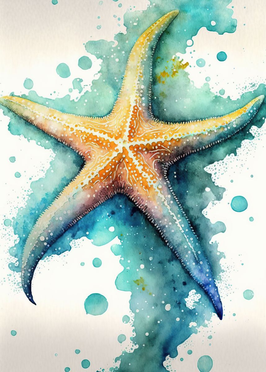 'watercolour starfish' Poster, picture, metal print, paint by lauren ...