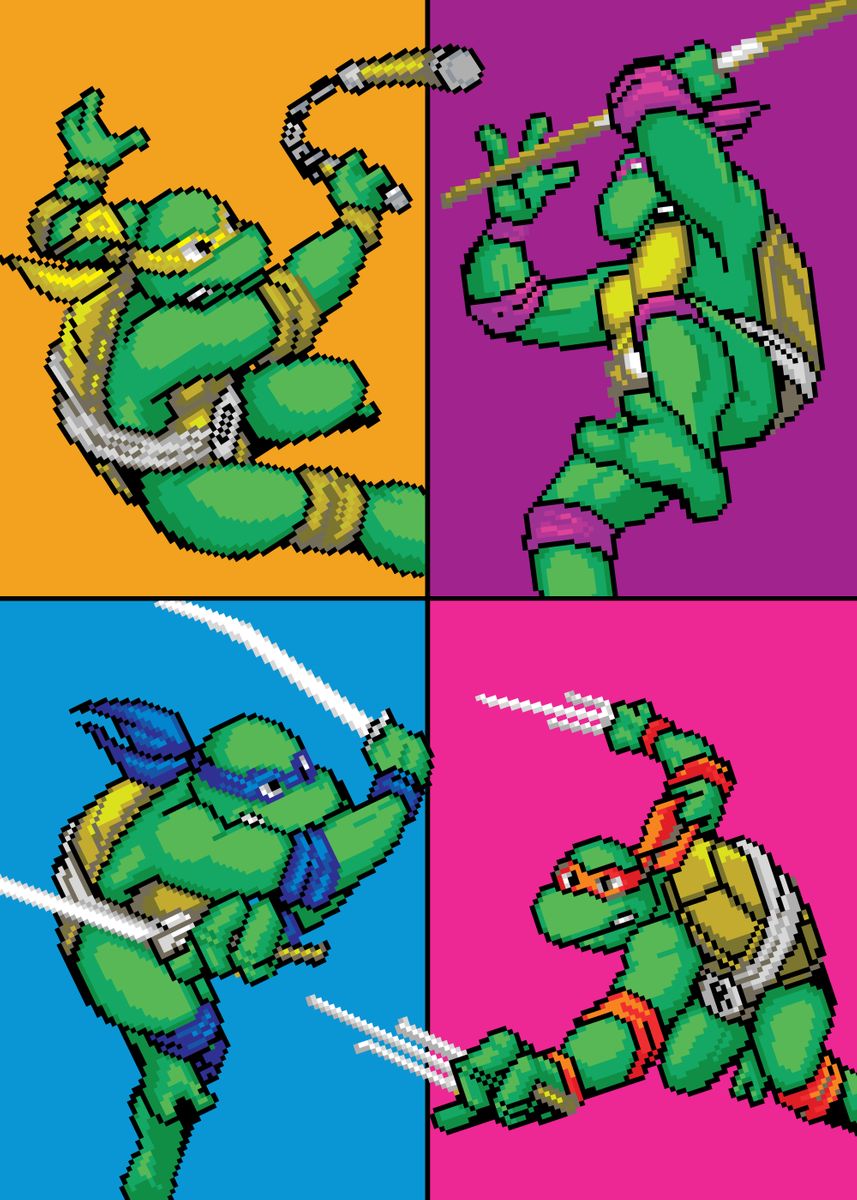'TMNT Retro Game' Poster, picture, metal print, paint by TMNT | Displate