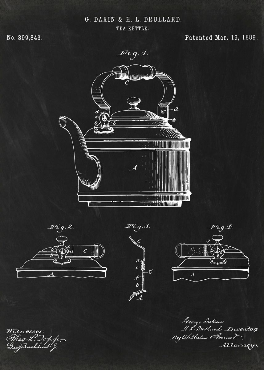 'Patent Tea Kettle' Poster, picture, metal print, paint by Cristina ...