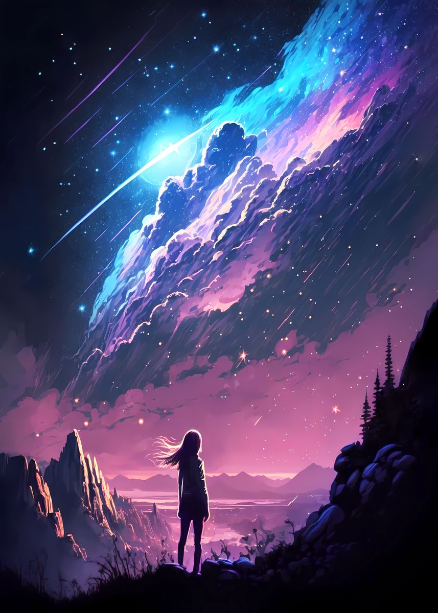 'Shooting Stars Landscape' Poster, picture, metal print, paint by Luong ...