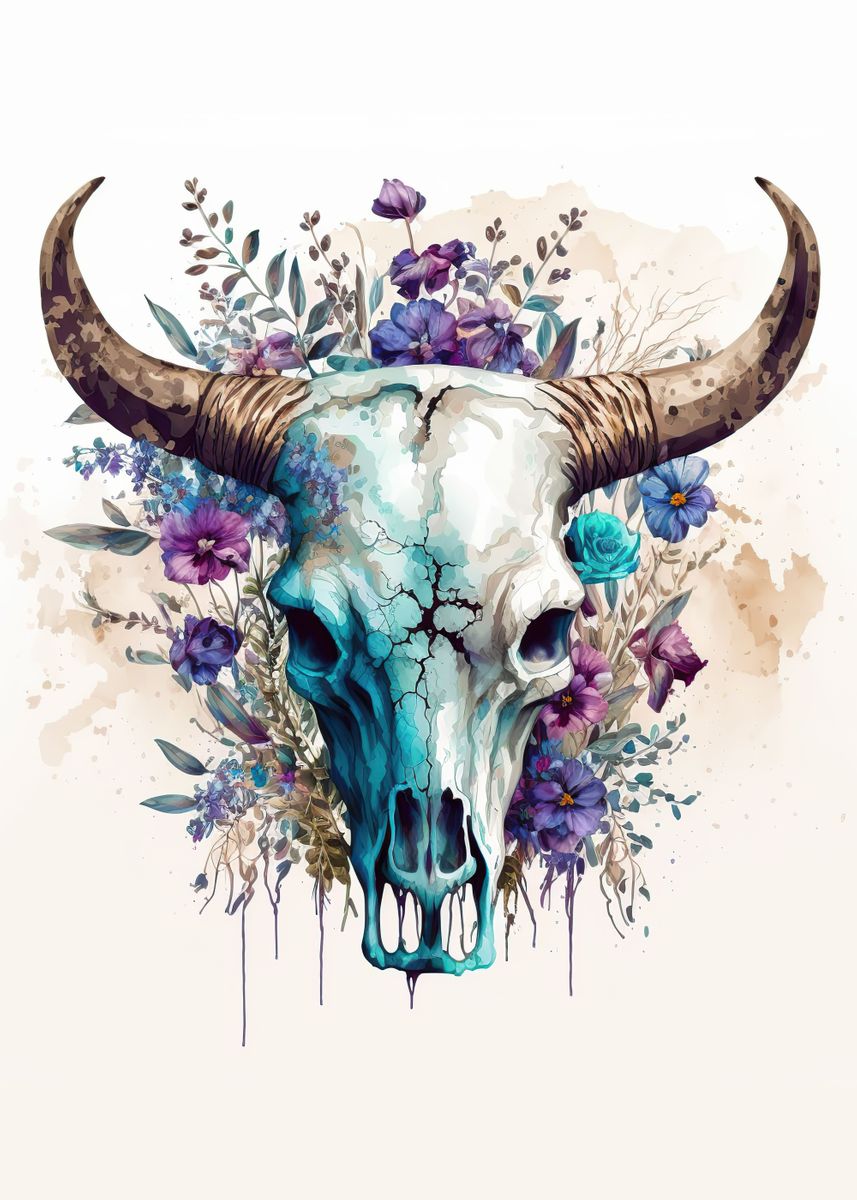 'cow skull' Poster, picture, metal print, paint by Kynan Art | Displate