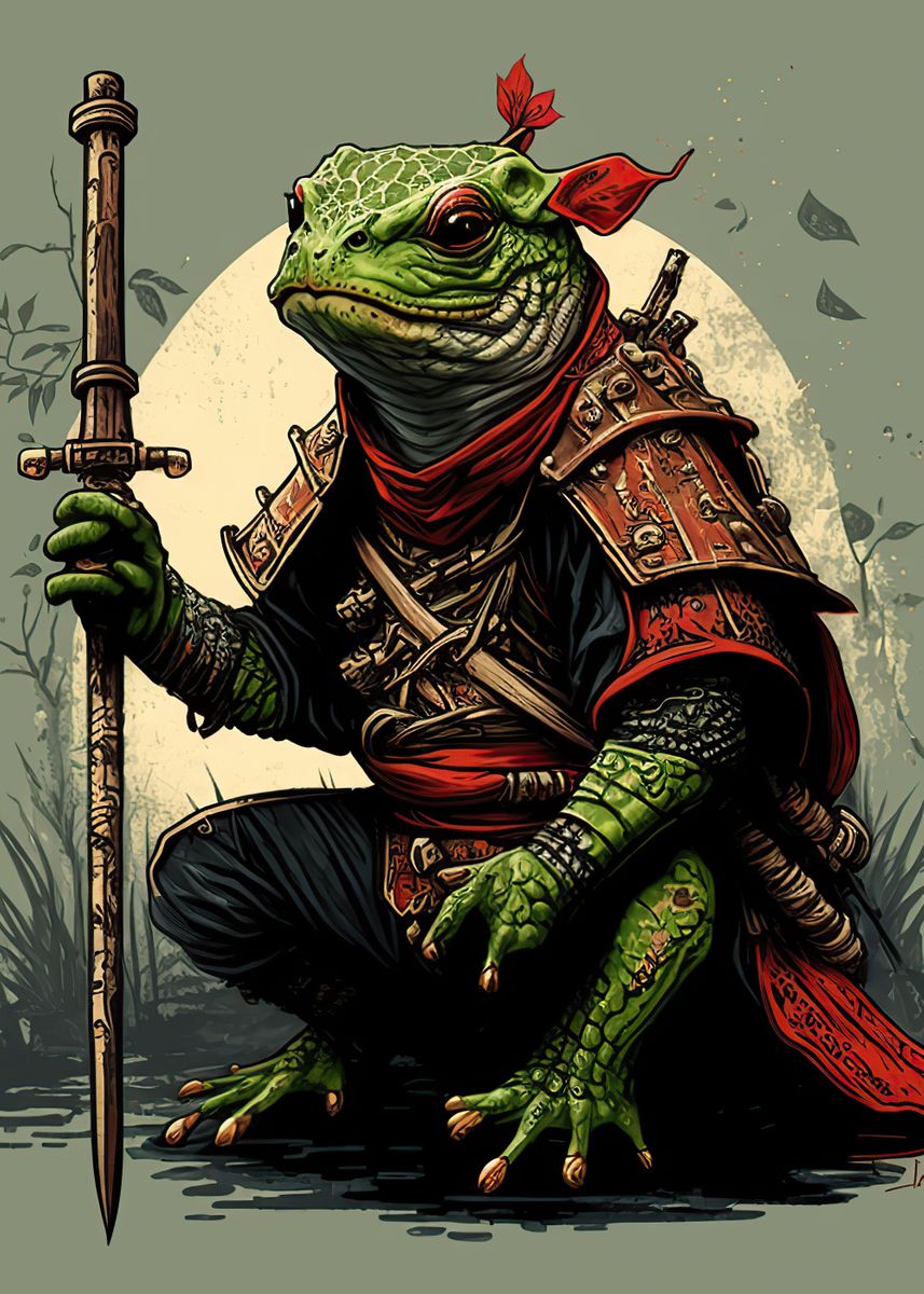 'Frog samurai ' Poster, picture, metal print, paint by Angelina OSullivan | Displate