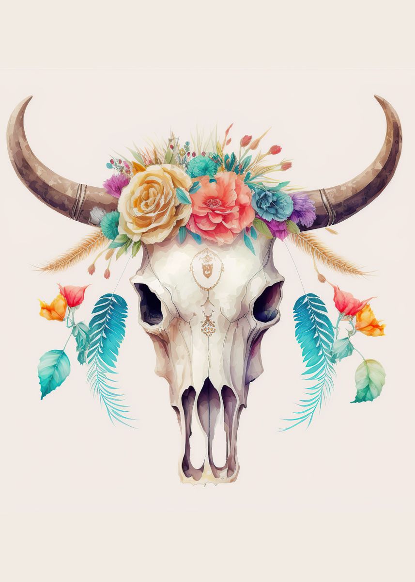 'cow skull' Poster by Kynan Art | Displate