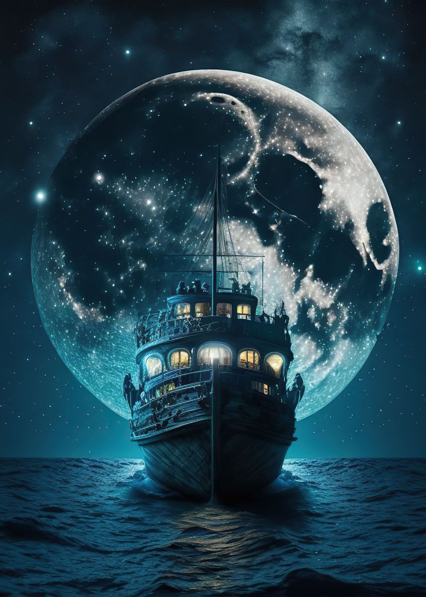 'boat moon night' Poster, picture, metal print, paint by paxtonronalda ...