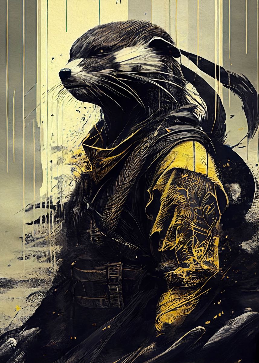 'Cool Yellow Otter Samurai' Poster, picture, metal print, paint by ...