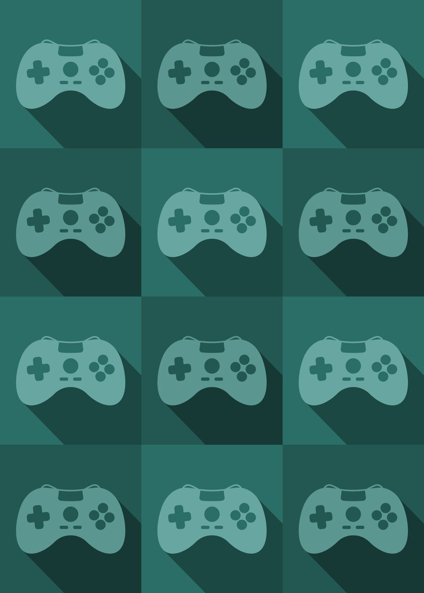 'Gamer Controllers Teal' Poster, picture, metal print, paint by ...