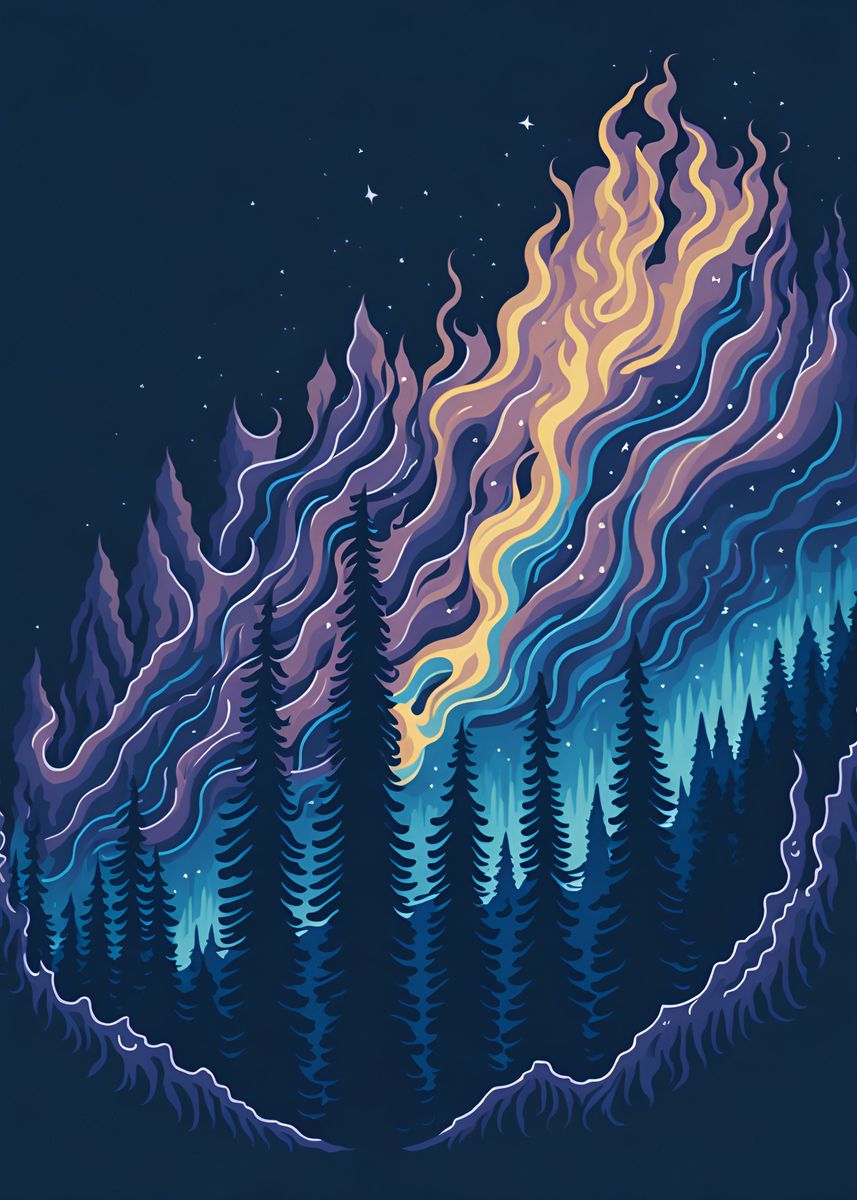 'Northern light landscape' Poster, picture, metal print, paint by Iurii ...