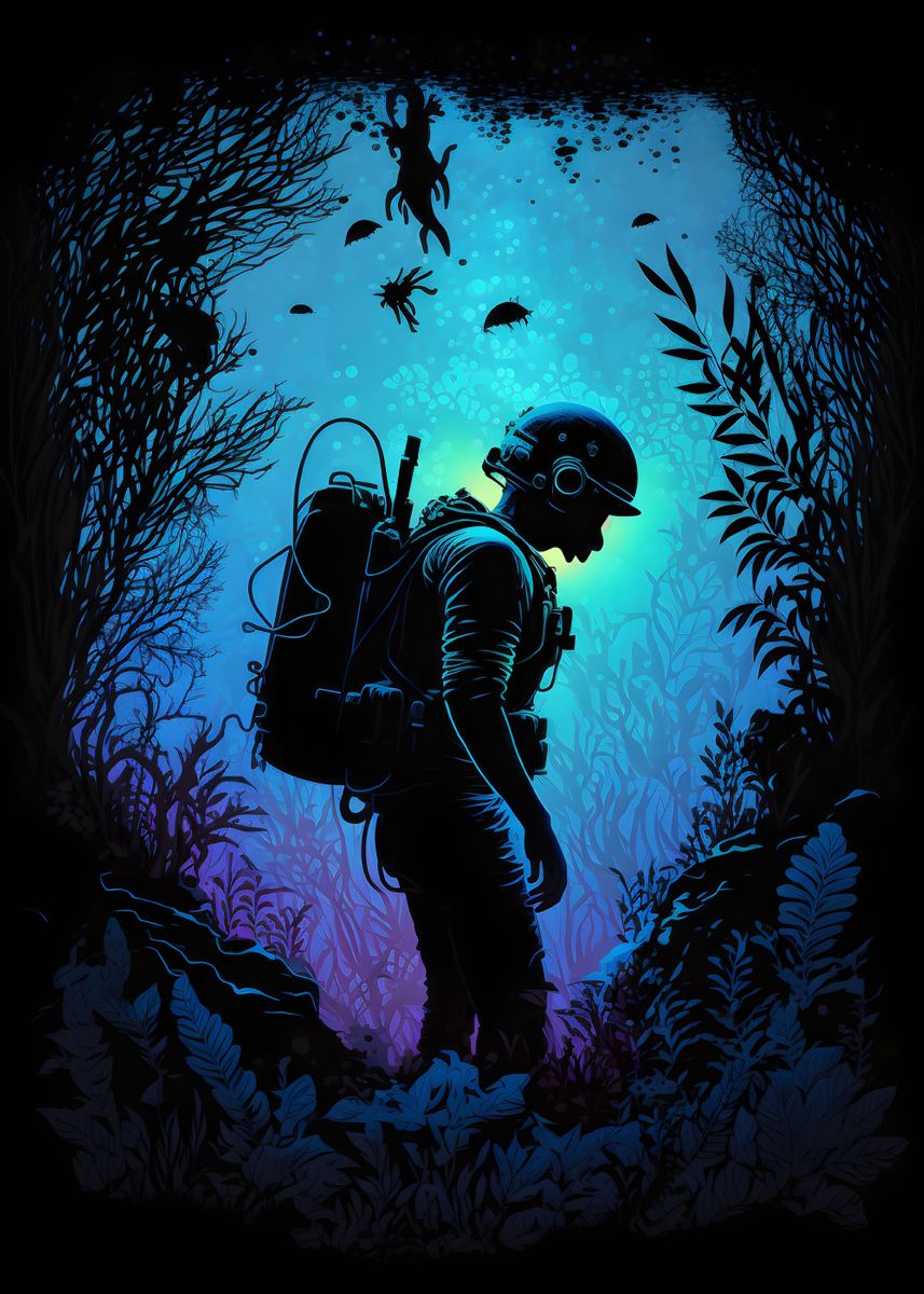 'Under Water Cave Explorer' Poster by Maël Sterlin | Displate