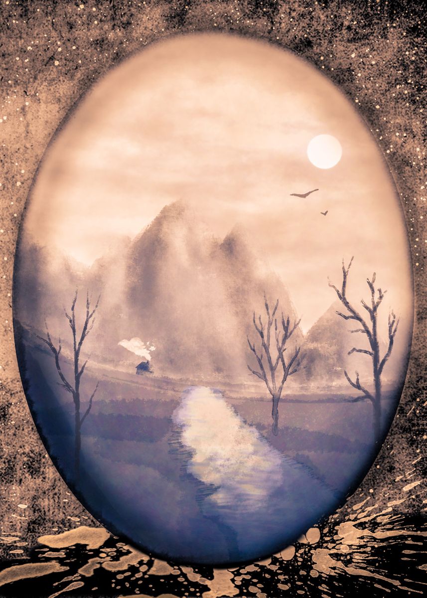 'retro button mirror nature' Poster, picture, metal print, paint by ...