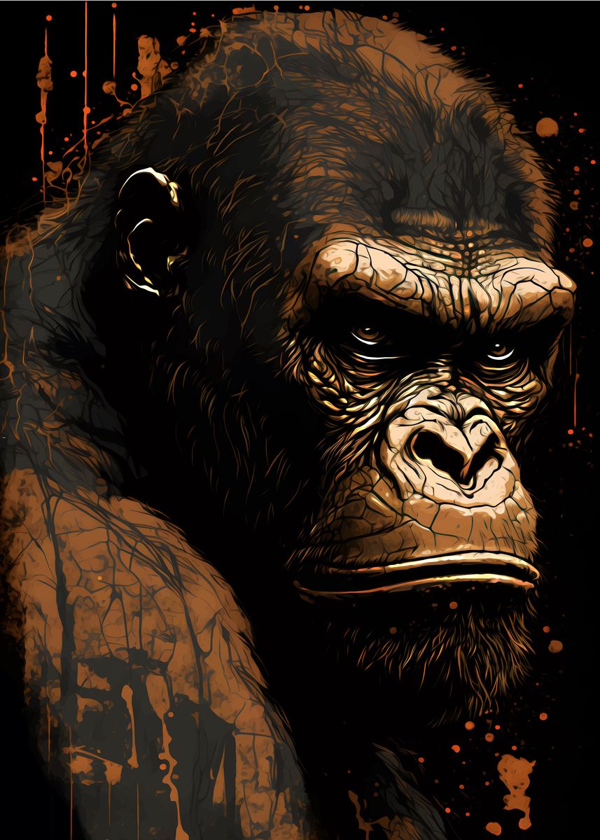 'Gorilla abstract portrait' Poster, picture, metal print, paint by ...