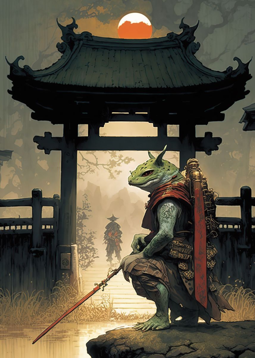 'Frog samurai ' Poster, picture, metal print, paint by Angelina ...