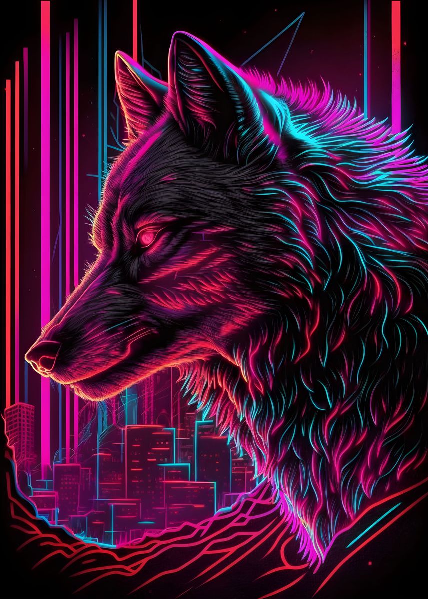 'Wolf Retrowave Cyberpunk' Poster by Art Jiyuu | Displate