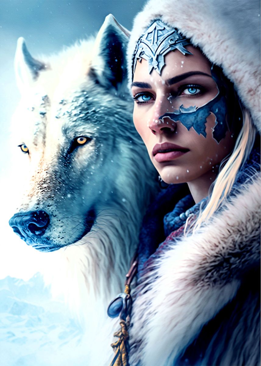 'Woman and Wolf' Poster, picture, metal print, paint by culinal dual ...