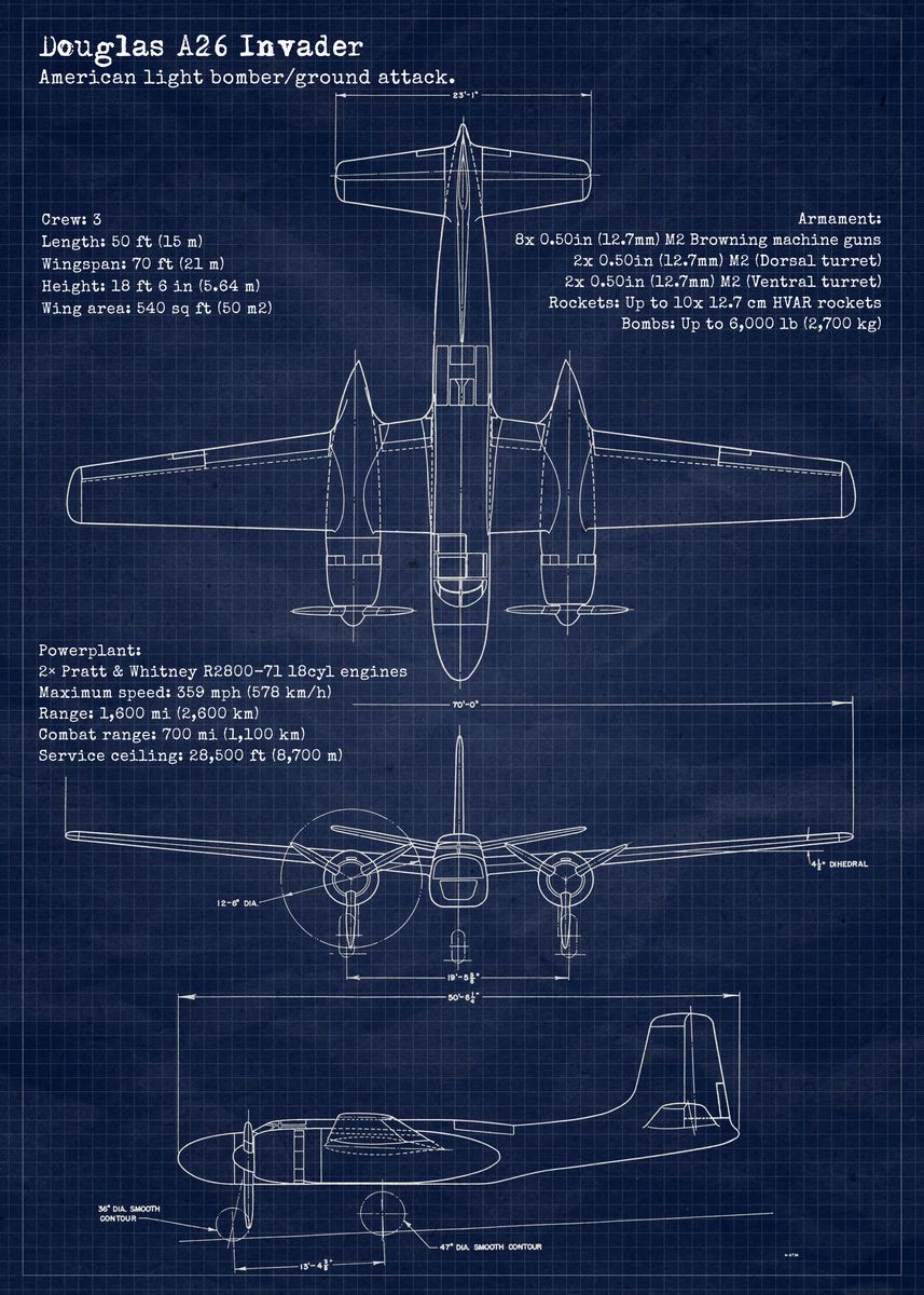 'A26 Invader Blueprint' Poster, picture, metal print, paint by AirCraft ...