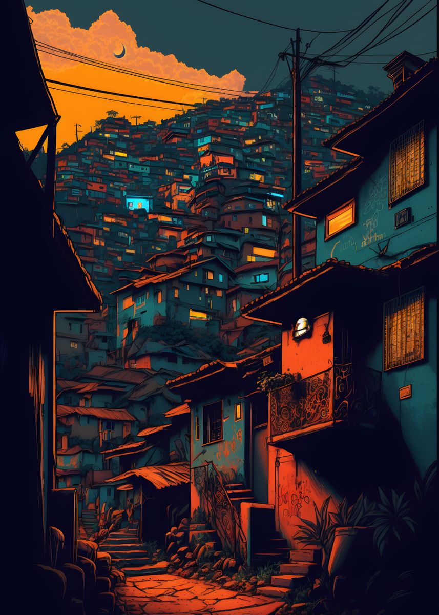 'Favela Graphic Design' Poster, picture, metal print, paint by AI and ...