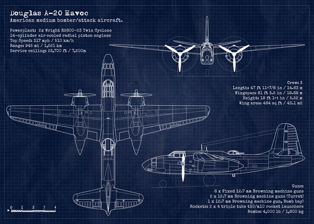 'A20 Havoc Blueprint' Poster by AirCraft Lover | Displate