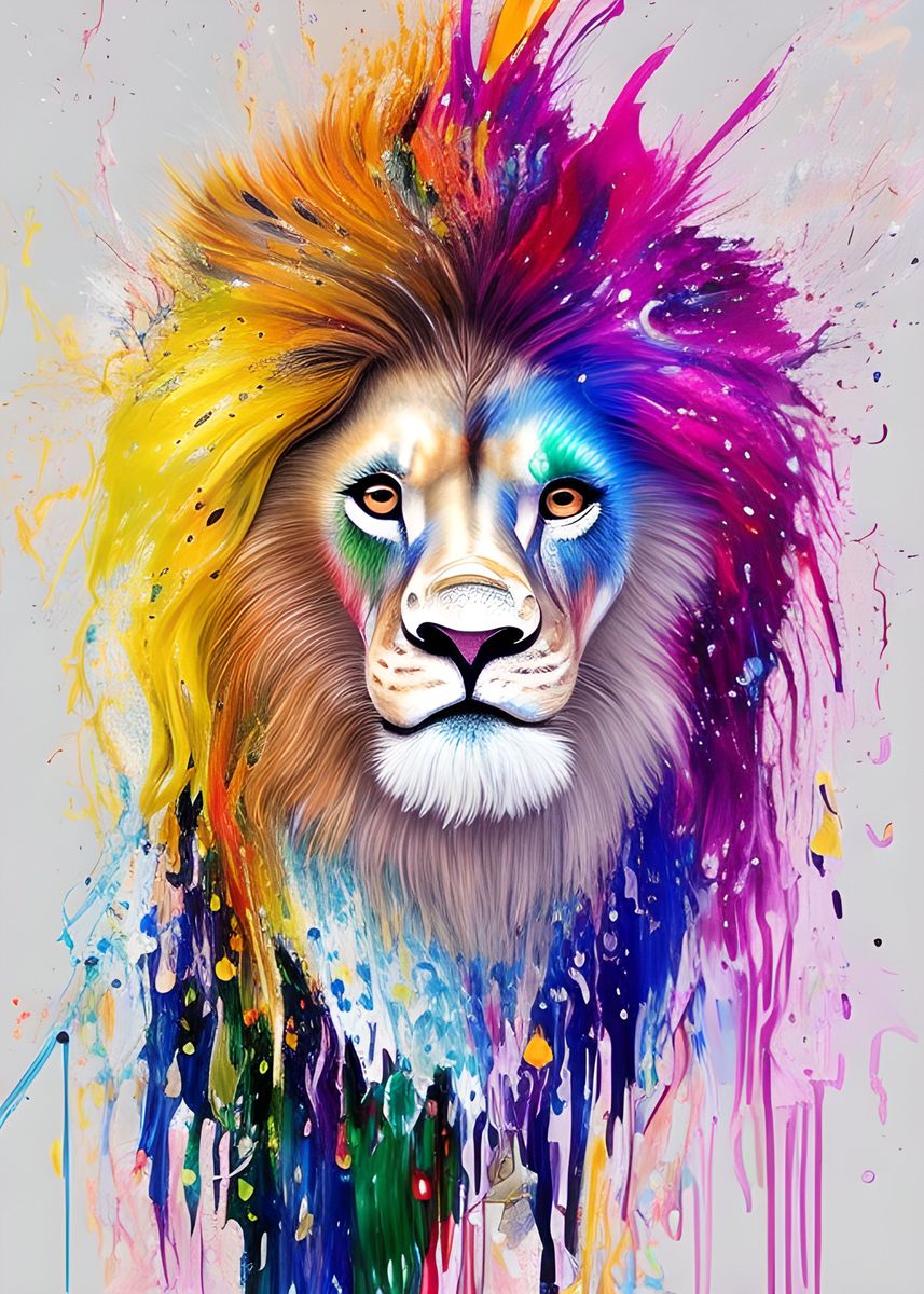 'Colorful Lion Animal ' Poster, picture, metal print, paint by Max Ronn ...