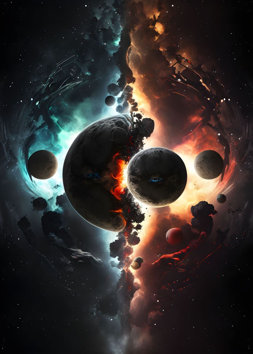 'Planetary Collisions' Poster, picture, metal print, paint by Art Jiyuu ...