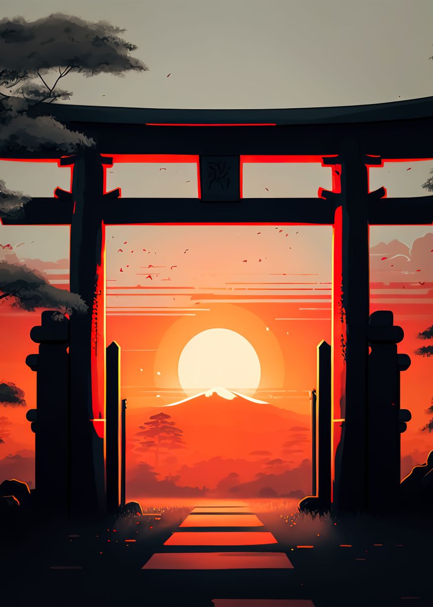 'japanese gate anime' Poster, picture, metal print, paint by Hari ...