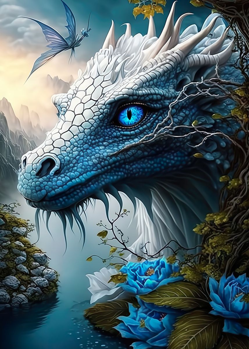 'Mandala Ice Dragon Jungle' Poster, picture, metal print, paint by ...