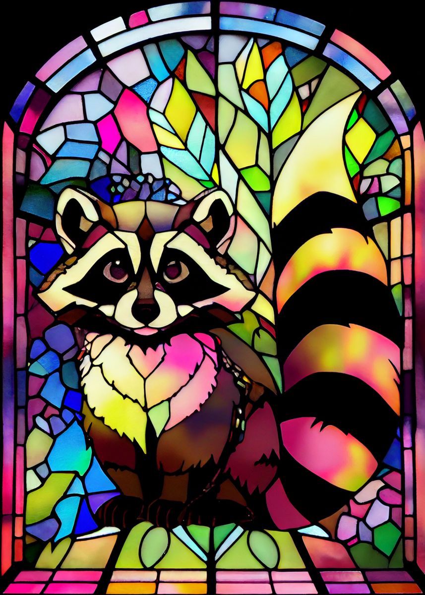 'Raccoon Stained Glass' Poster, picture, metal print, paint by ...