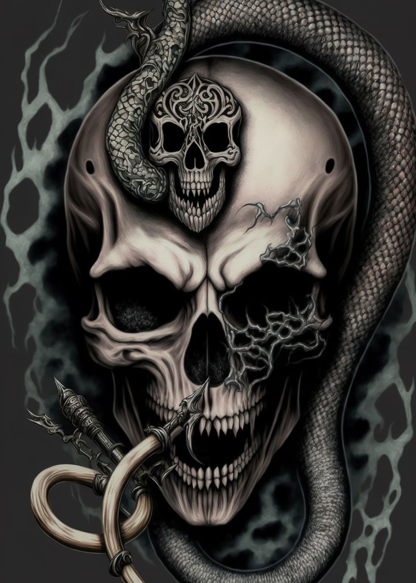 'Snake with sword and skull' Poster, picture, metal print, paint by ...