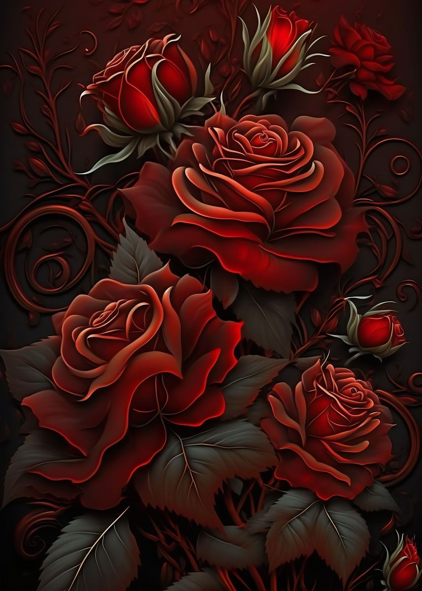 'Roses' Poster, picture, metal print, paint by Nathan Ponty | Displate