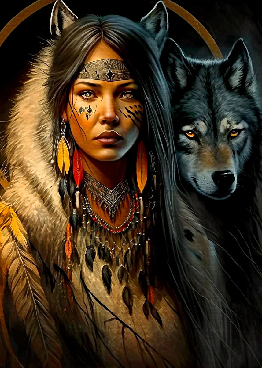 'Woman and Wolf' Poster, picture, metal print, paint by culinal dual ...