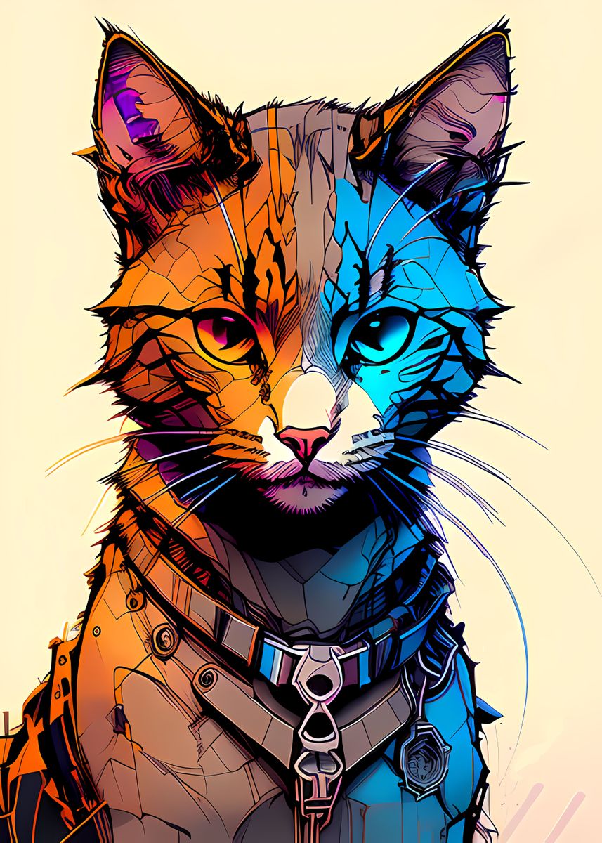 'Cyber Angry Cat Artwork' Poster, picture, metal print, paint by Rizky ...