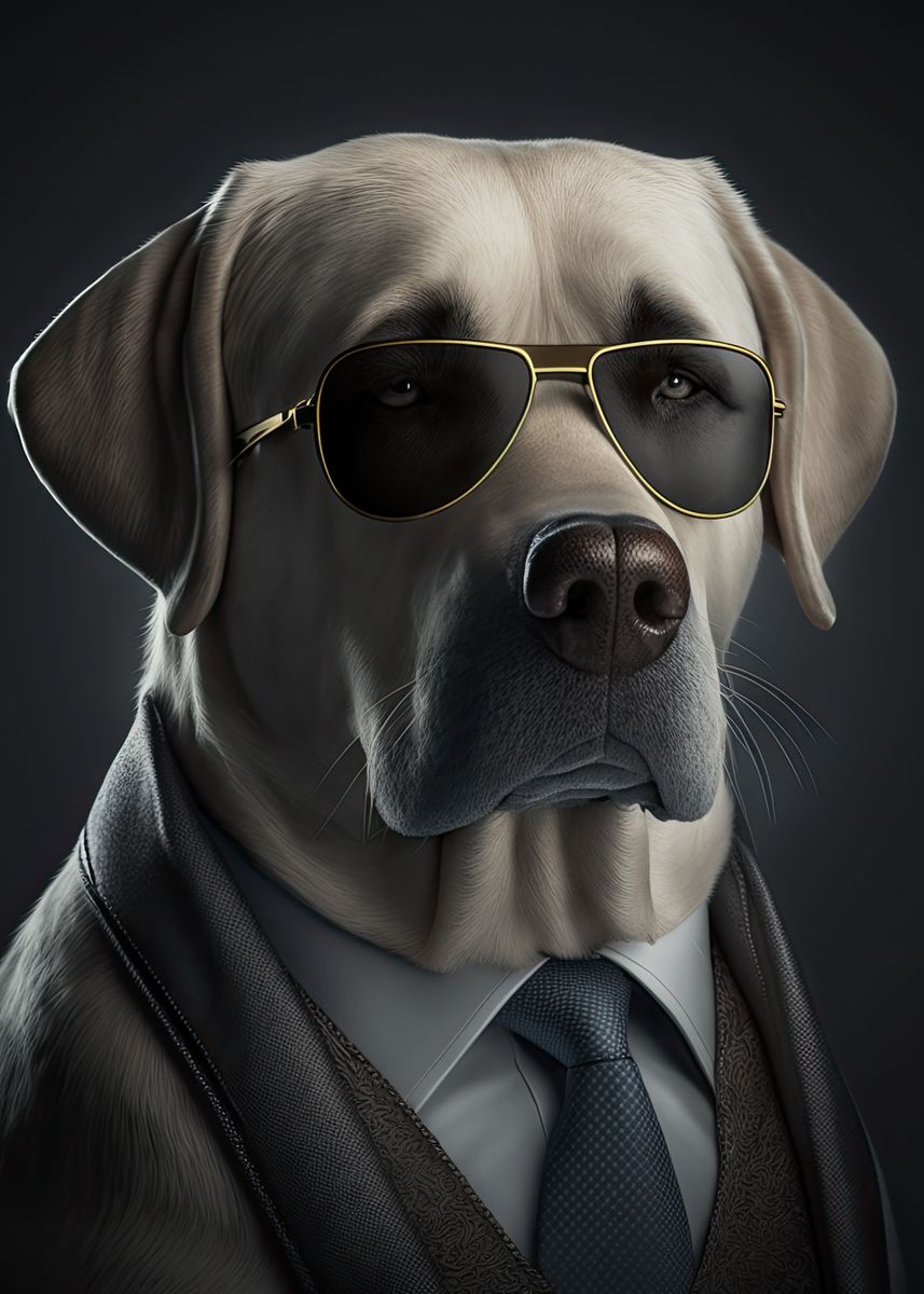 'Labrador Mafia Boss' Poster, picture, metal print, paint by PetPrints | Displate