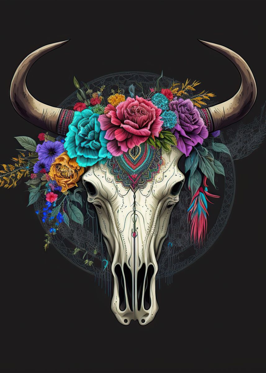 'cow skull' Poster, picture, metal print, paint by Kynan Art | Displate