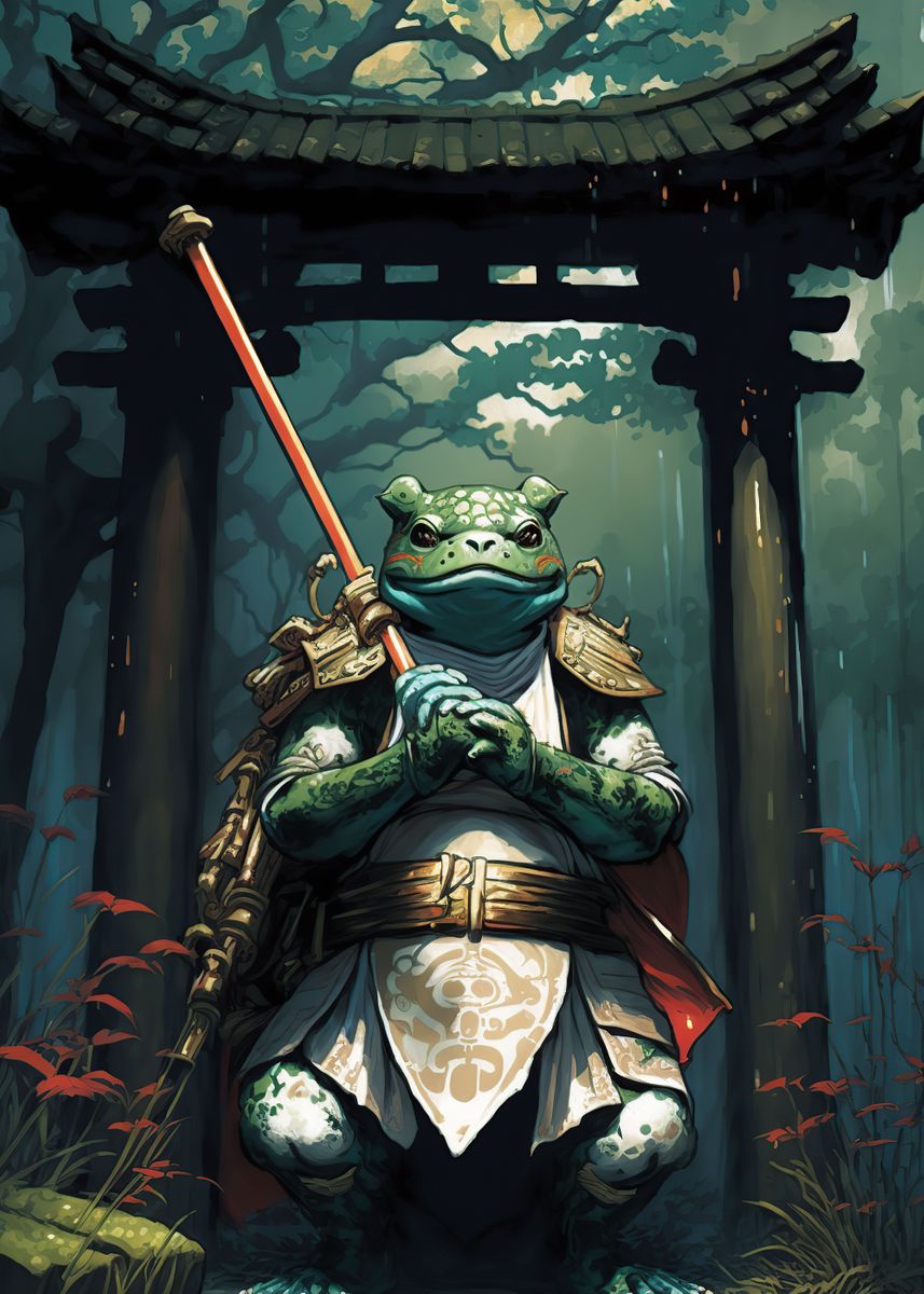 'Frog samurai ' Poster, picture, metal print, paint by Angelina ...