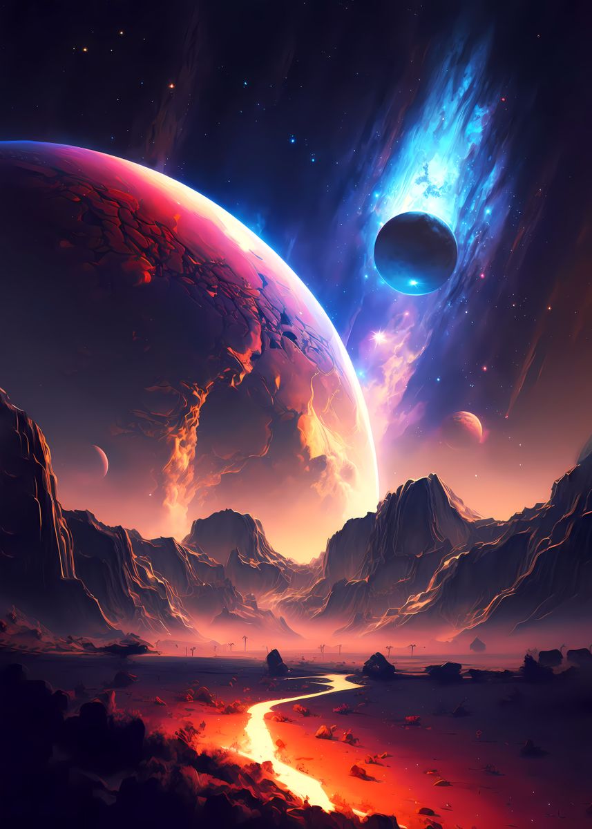 'Celestial Bloom Landscape' Poster, picture, metal print, paint by Luong Phat | Displate