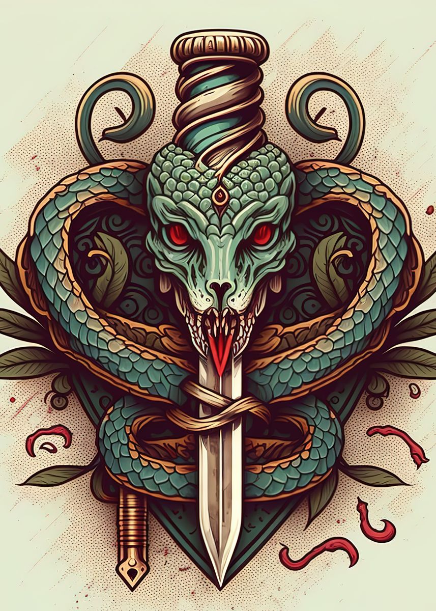 'Snake with sword and skull' Poster by NeoRowe | Displate