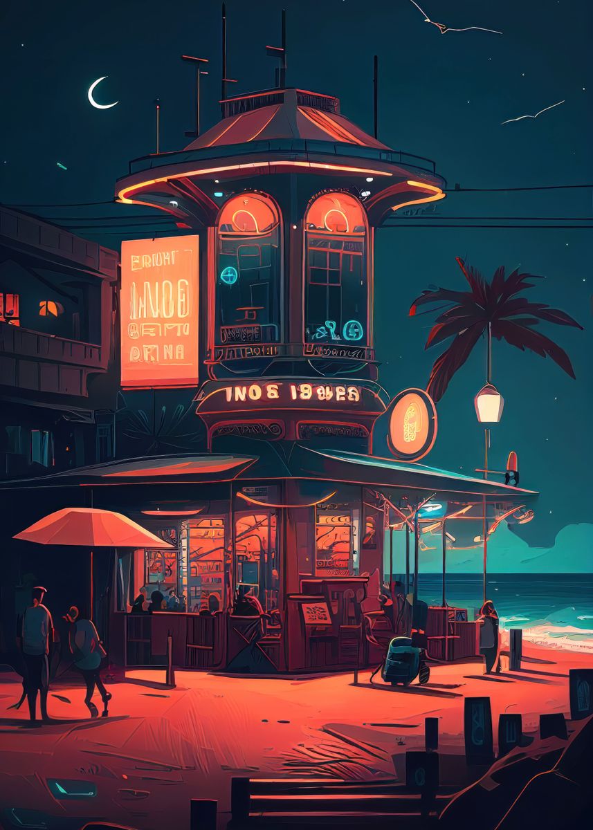 'Neon Fantasy Night Out' Poster, picture, metal print, paint by Beach ...