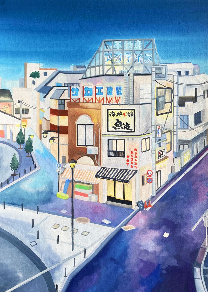 'Shiinamachi tokyo district' Poster, picture, metal print, paint by ...