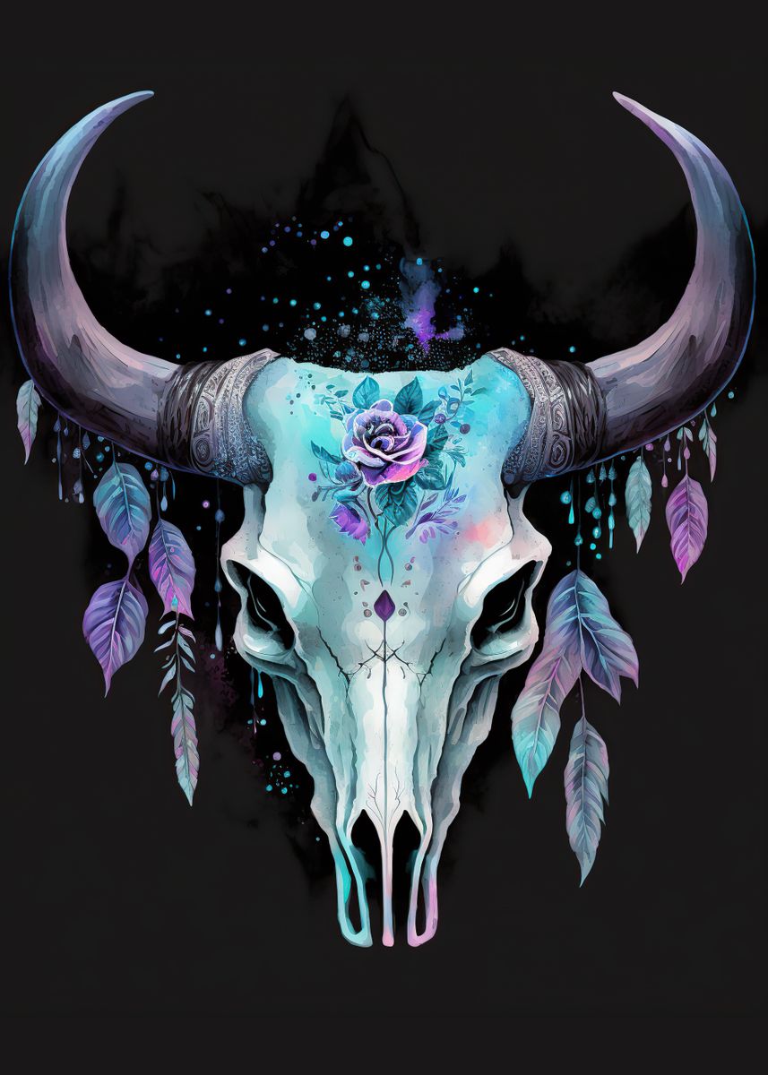 'cow skull' Poster, picture, metal print, paint by Kynan Art | Displate