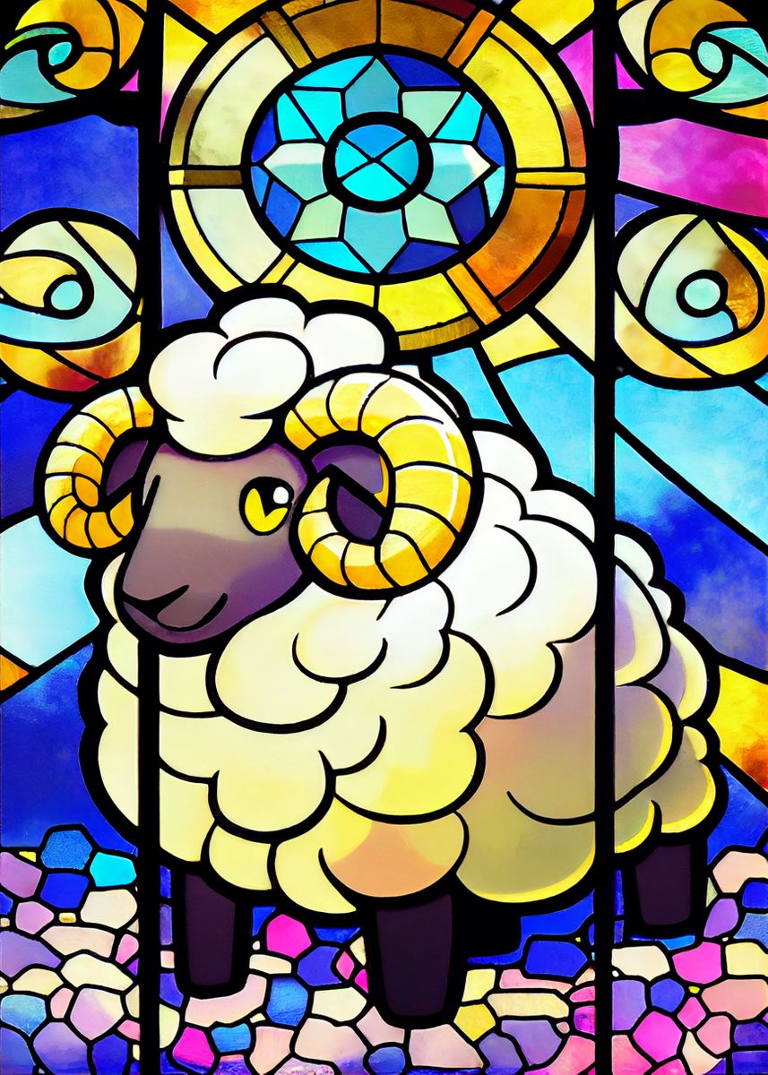 'Sheep Stained Glass Style' Poster by Holzkovic | Displate
