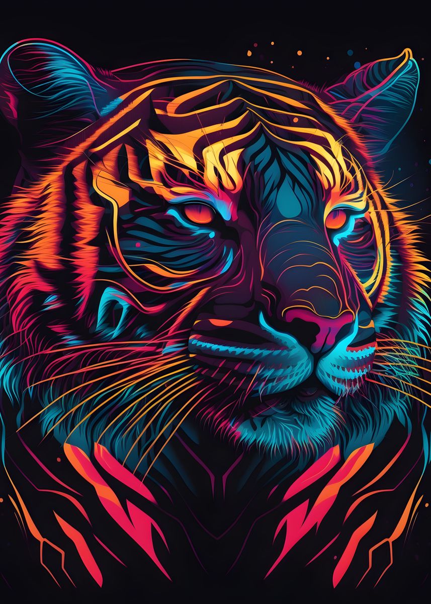 'Neon Tiger Cyberpunk' Poster, picture, metal print, paint by Art Jiyuu ...