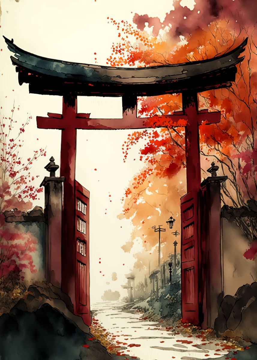 'japanese gate anime' Poster, picture, metal print, paint by Hari ...