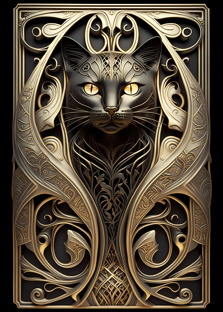 'Lord Cat Golden Art Deco' Poster, picture, metal print, paint by Luong Phat | Displate