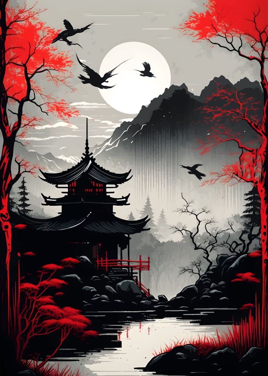 'Red Japan' Poster, picture, metal print, paint by Faissal Thomas ...