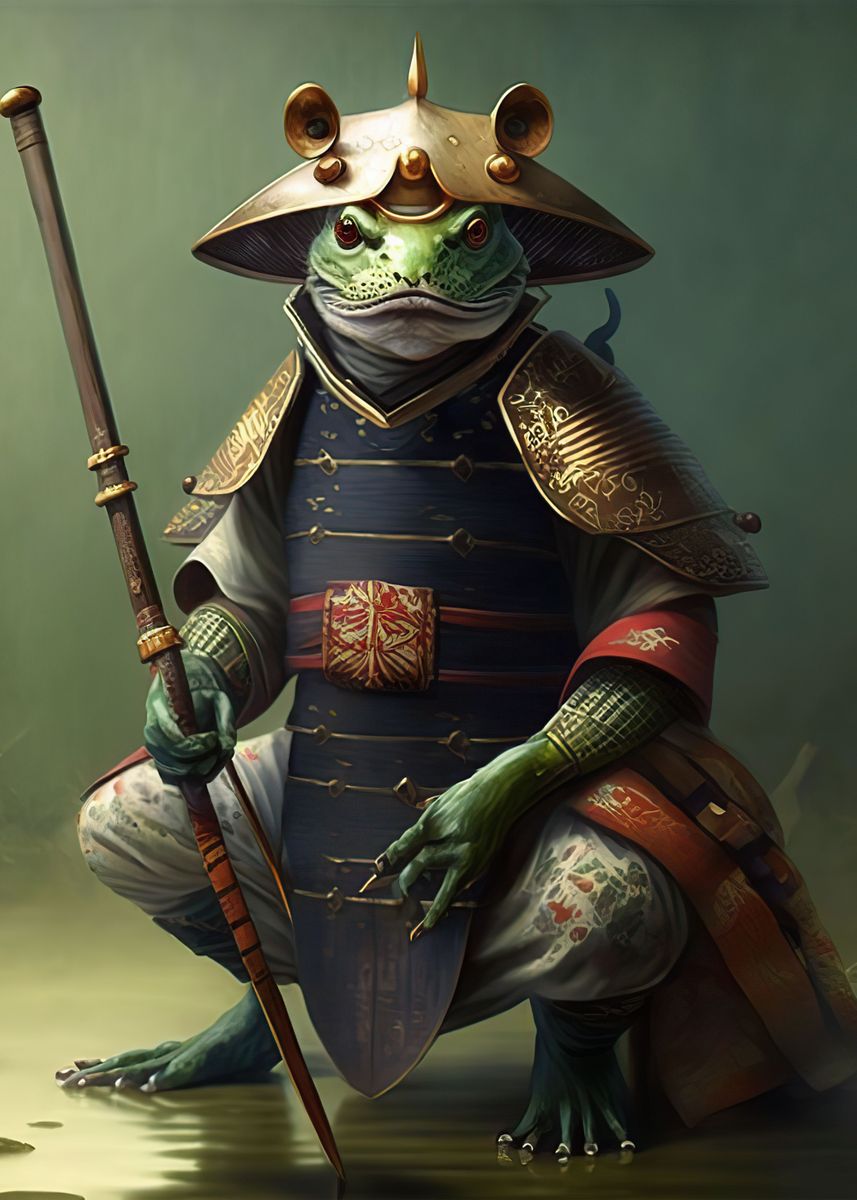 'Frog samurai ' Poster, picture, metal print, paint by Angelina ...