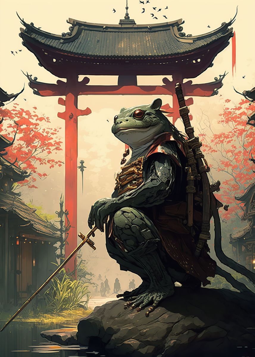 'Frog samurai ' Poster, picture, metal print, paint by Angelina ...