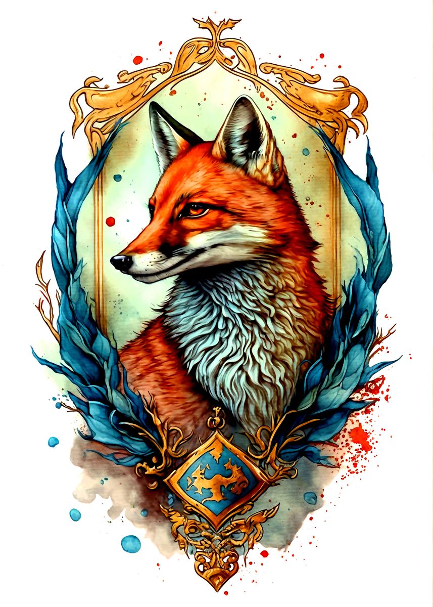 'Fox' Poster, picture, metal print, paint by Lee Jani | Displate