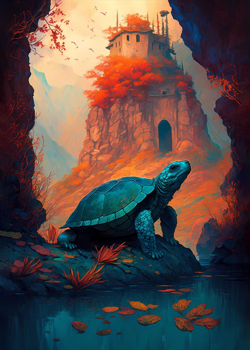 'Turtle Magic realism' Poster, picture, metal print, paint by Jasper World | Displate