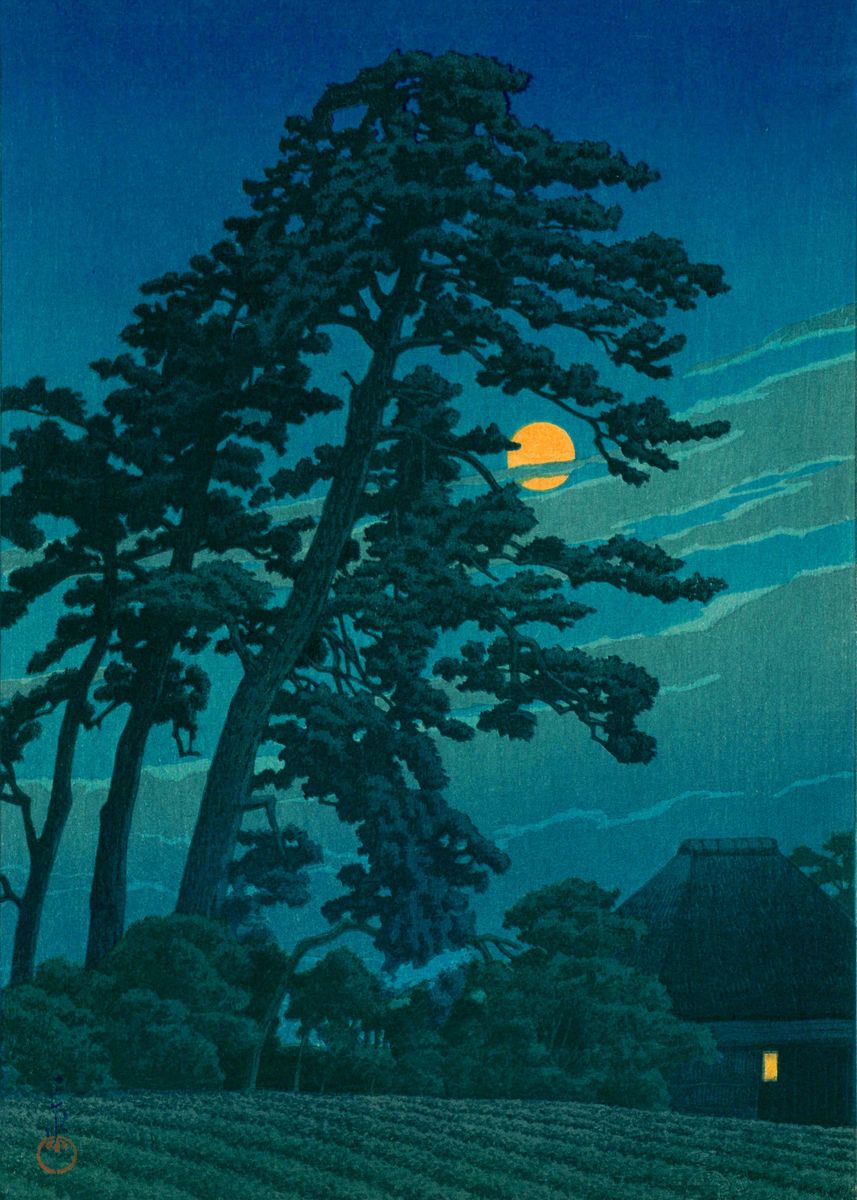 'Kawase Hasui Moon Magome' Poster, picture, metal print, paint by StoicMindset | Displate