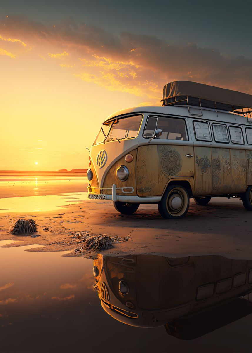 'Bus On The Beach' Poster, picture, metal print, paint by Chloe ...